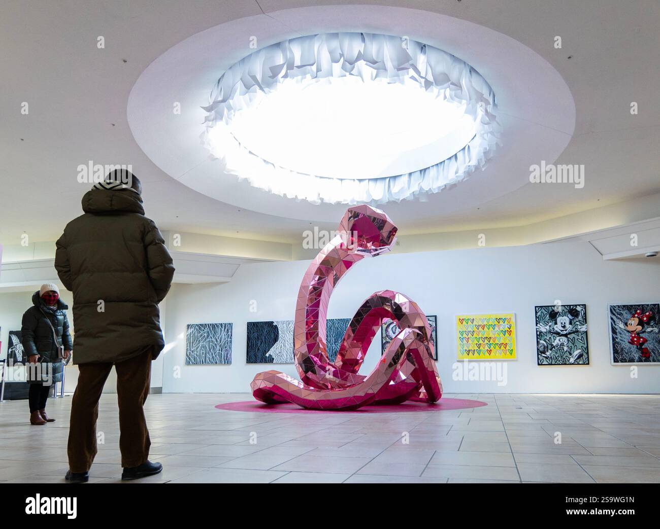 Toronto, Canada. 27th Jan, 2025. People view a snake installation at a ...