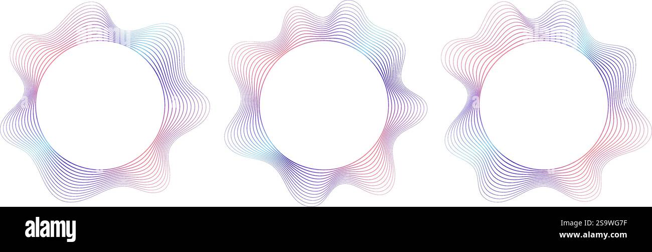 Round sound wave frames, circular lines pattern, radial curvy shapes ...