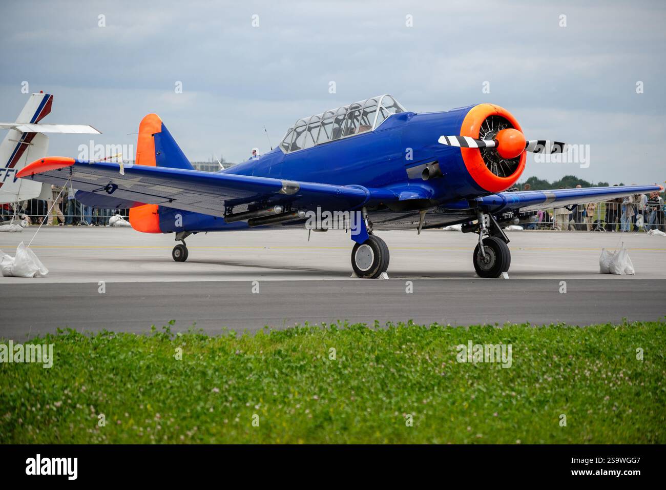 Classic Blue and Orange Airplane on Display Stock Photo - Alamy