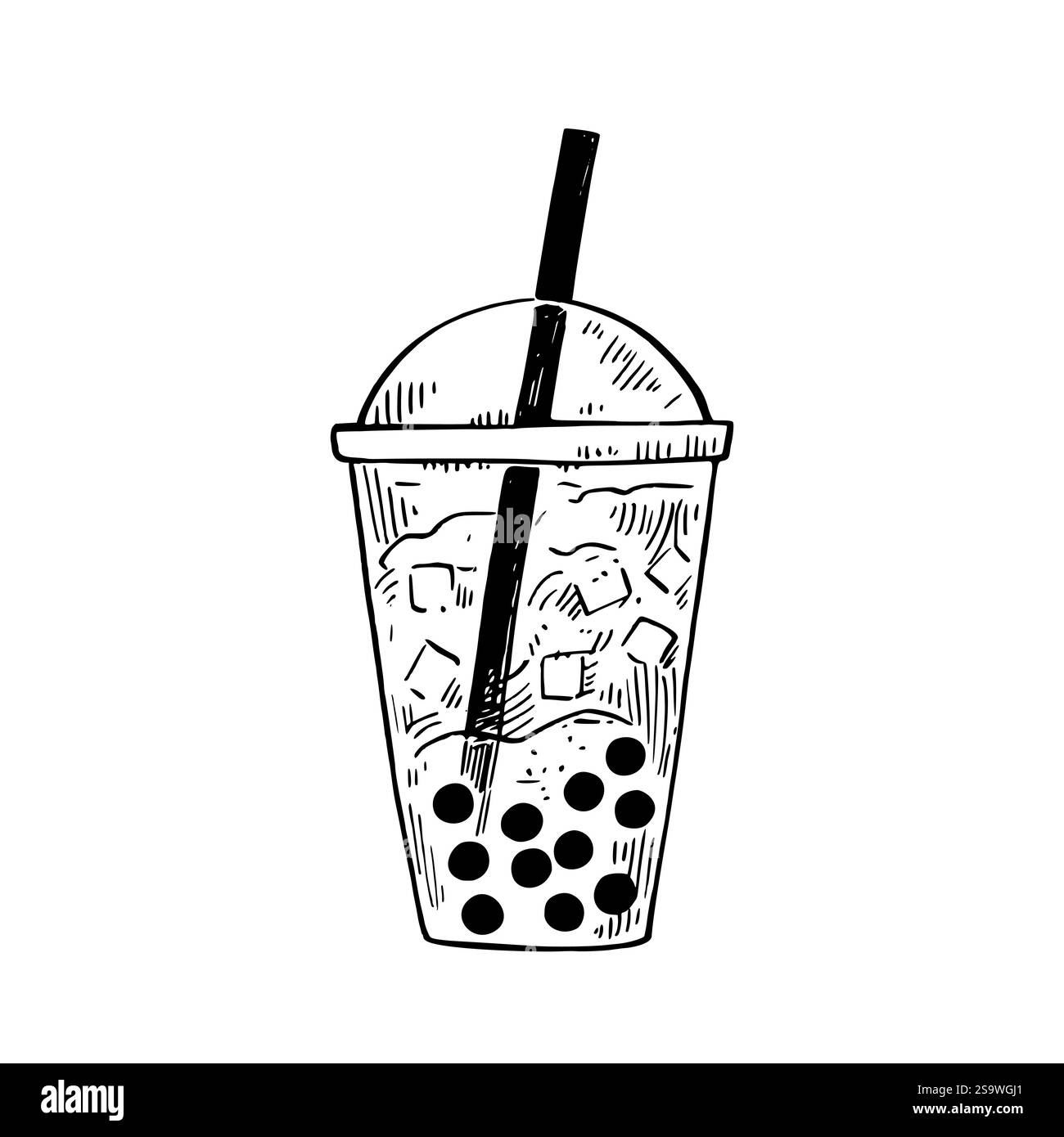 Bubble tea vector illustration in black and white sketchy ink style ...