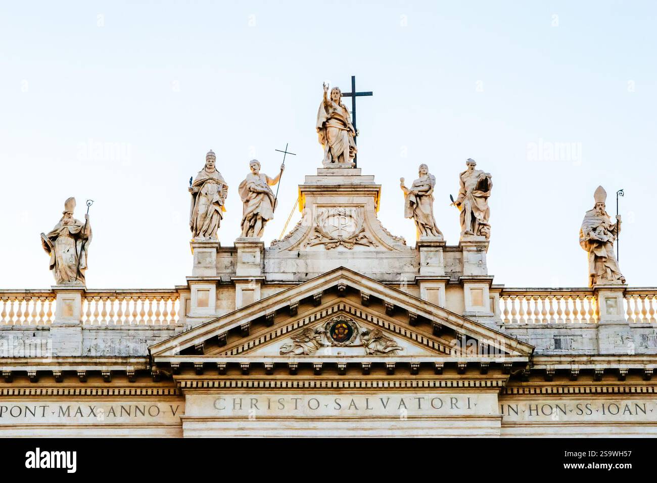 Statues of Jesus Christ and the various saints on top of the facade of ...