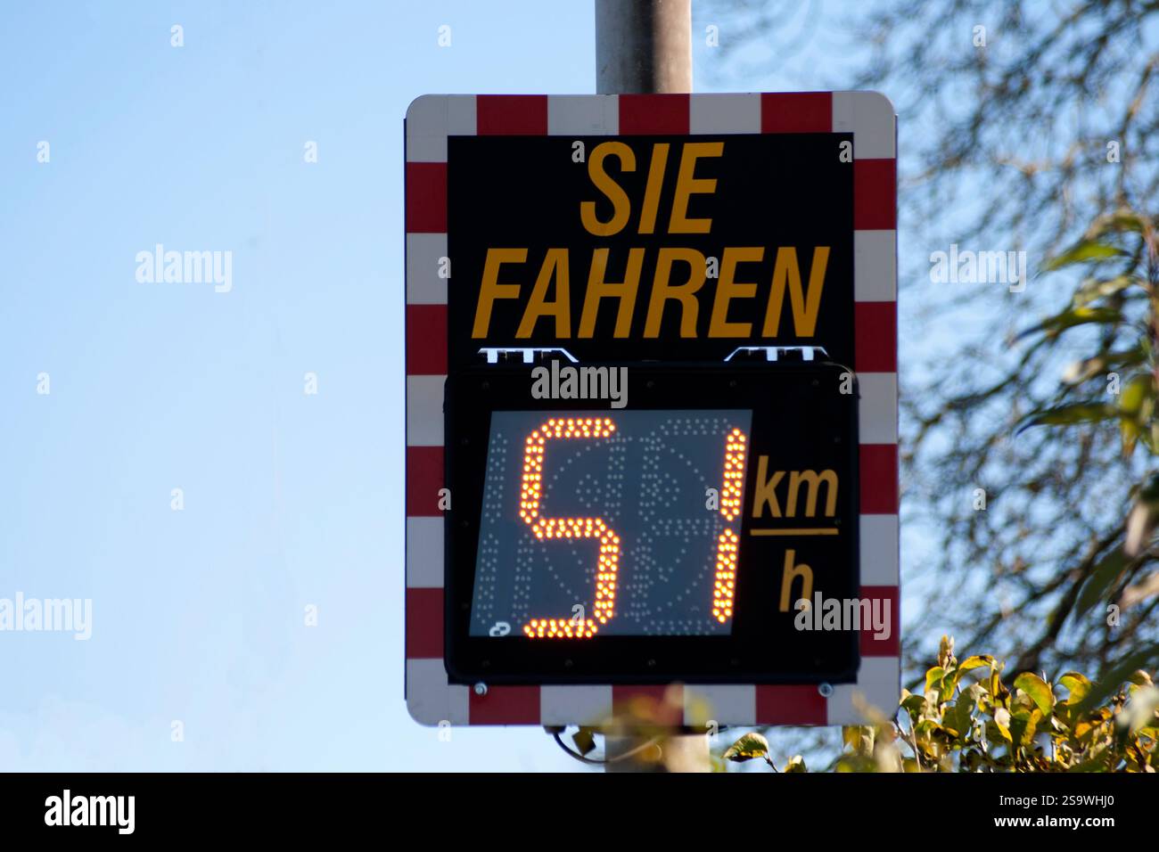 Digital speed limit sign in germany shows car driver speed measurement ...