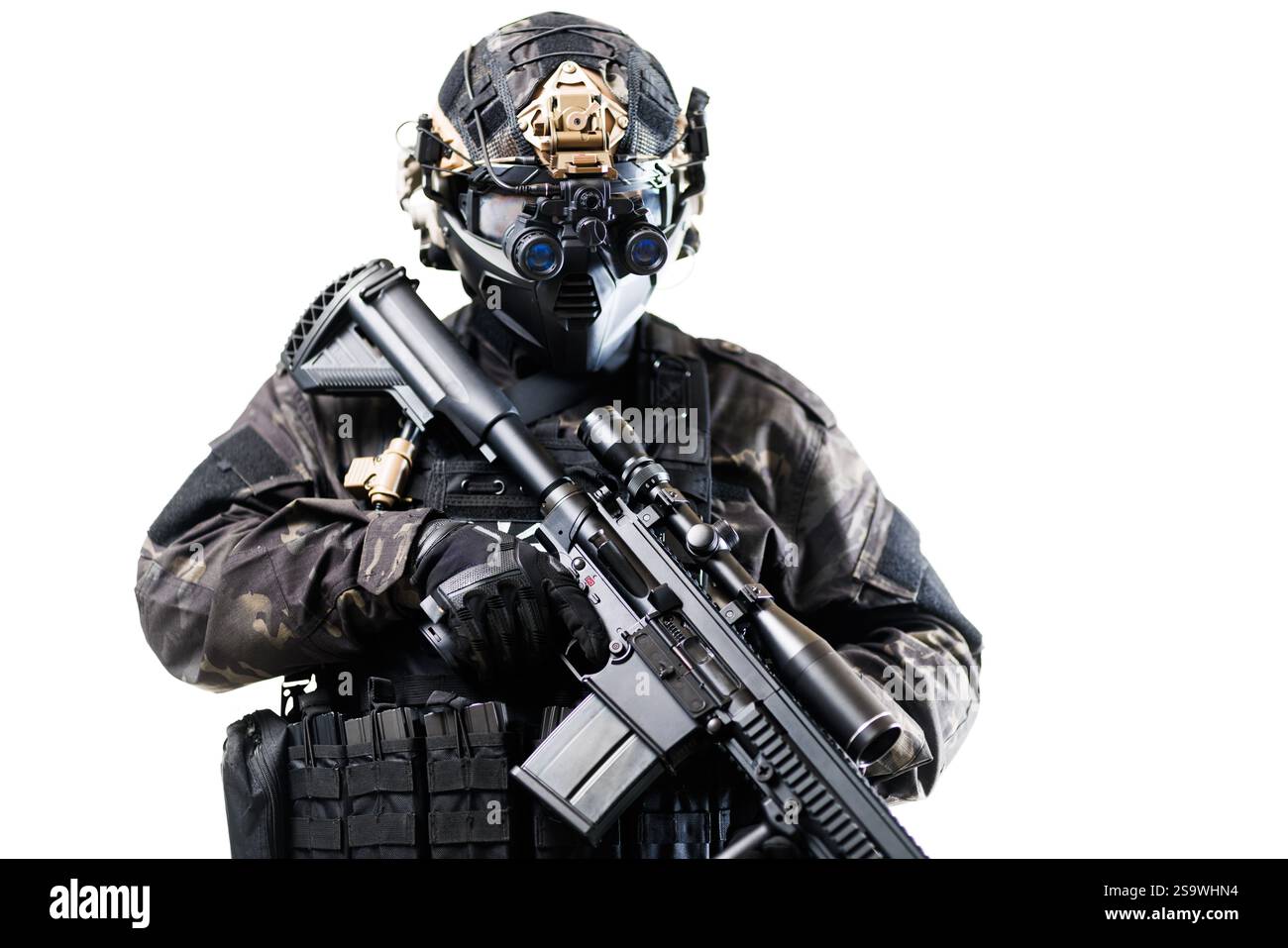 Tactical professional dressed in modern combat attire, equipped with ...