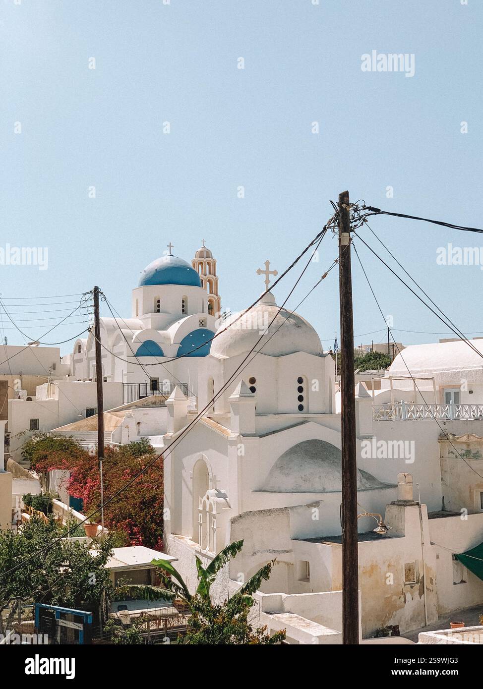Idyllic photograph of Santorini just before sunset, capturing the ...
