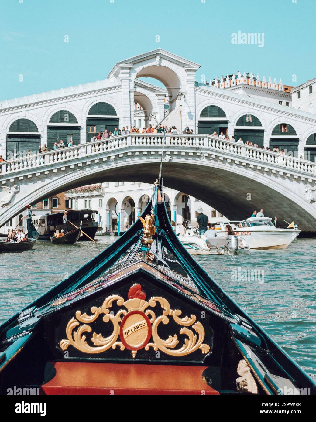 Iconic photograph of the Rialto Bridge in Venice, Italy, with the front ...