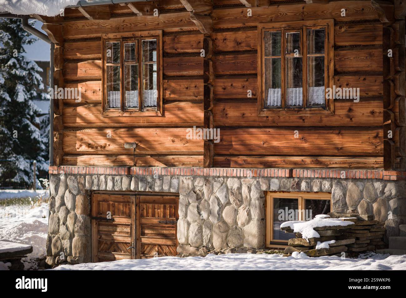 Rustic Wooden Cabin with Snow. Zakopane Poland Stock Photo - Alamy