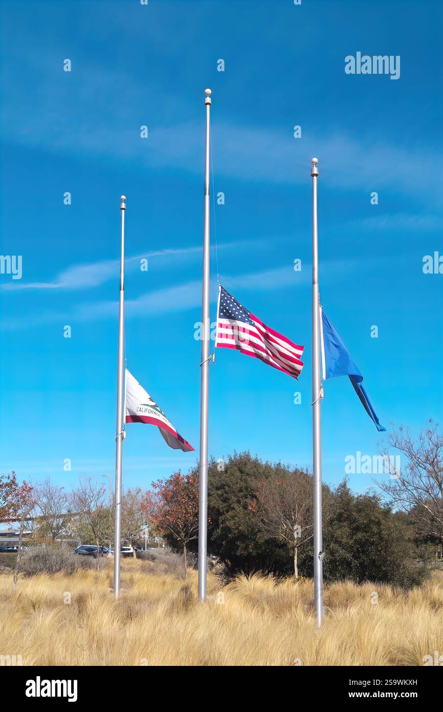 Flags flying at half staff in memoriam Stock Photo - Alamy
