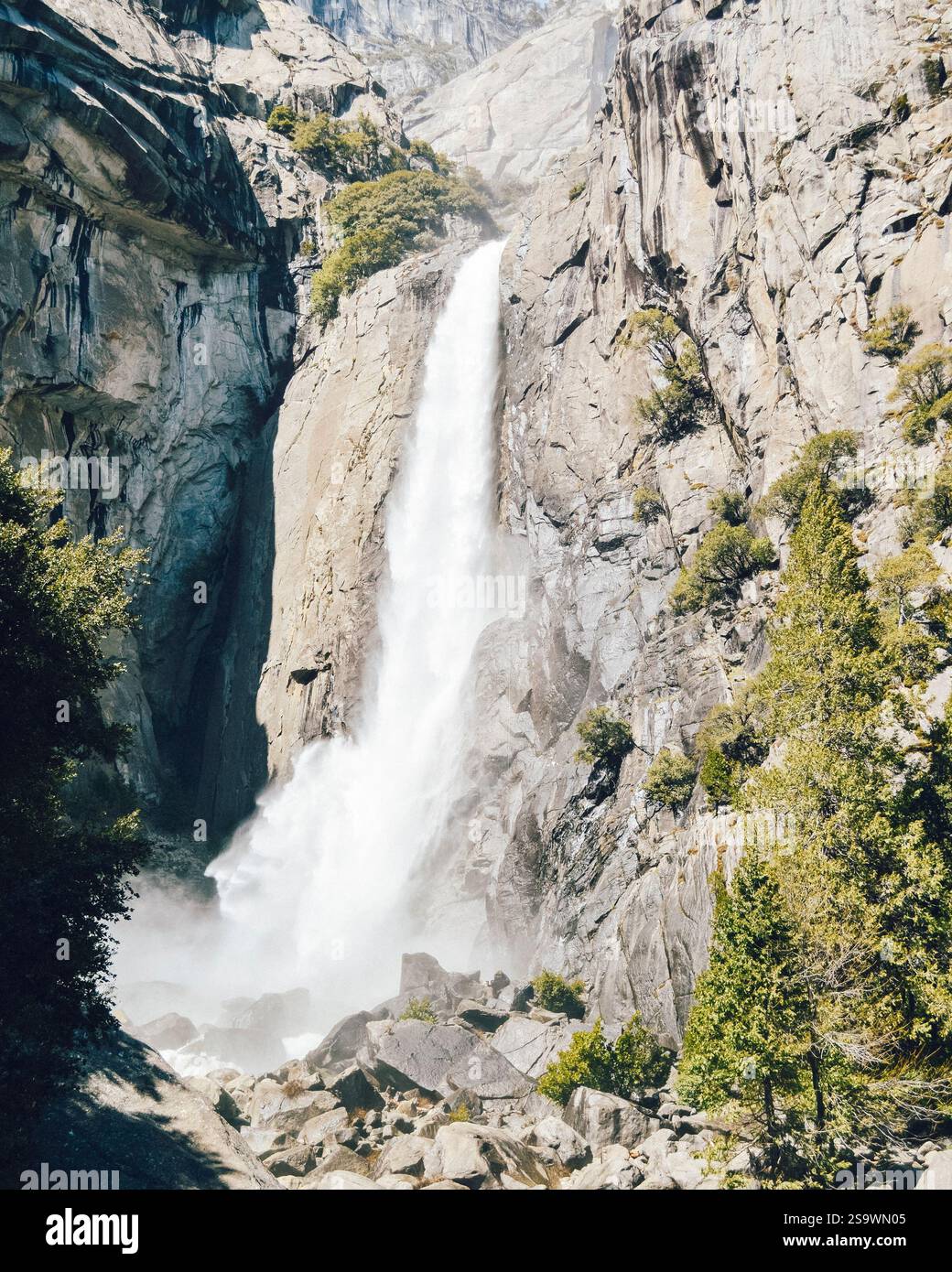 Close-up photograph of Yosemite Falls, captured in all its natural ...