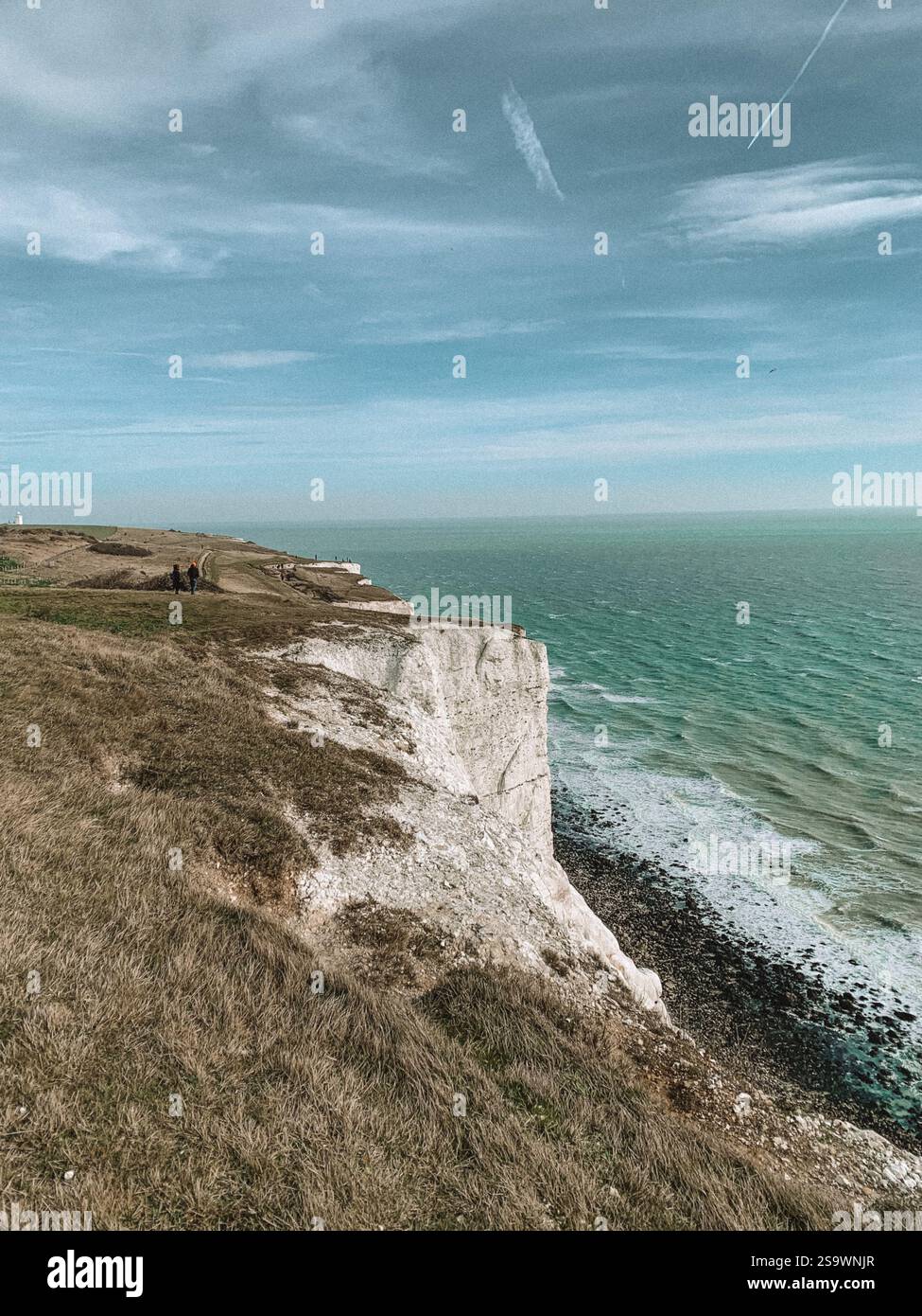 Moody photograph of the iconic White Cliffs of Dover, captured under a ...