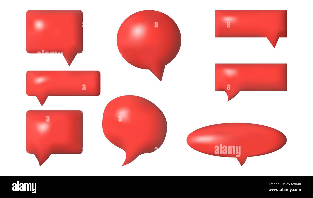 3D speech bubbles different shapes message icon. Comment dialogue ...