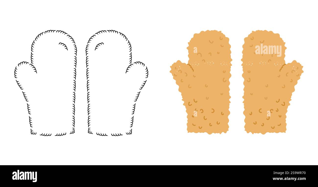 Wool Teddy Mitten Gloves Fur One-Fingered beige catroon and flat mockup ...