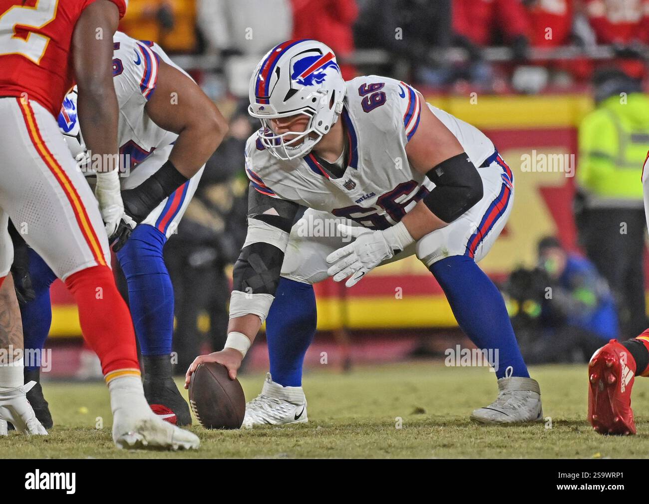 Buffalo Bills center Connor McGovern (66) gets set to snap the ball ...