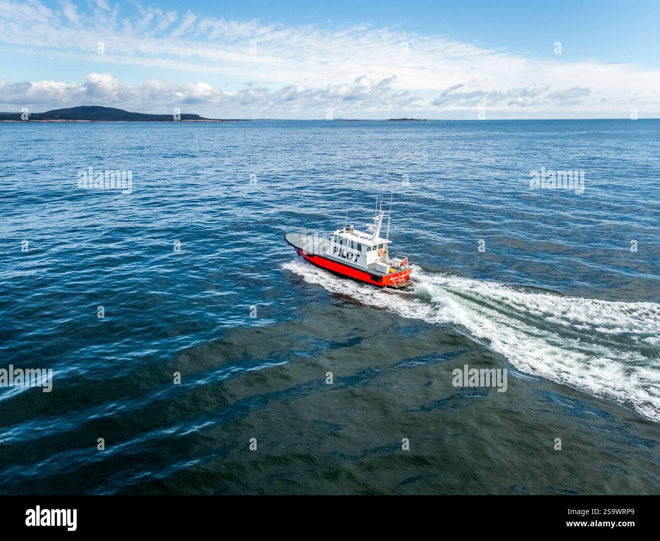 Pilot boat for The Cat ferry coming into Bar Harbor Maine USA from ...