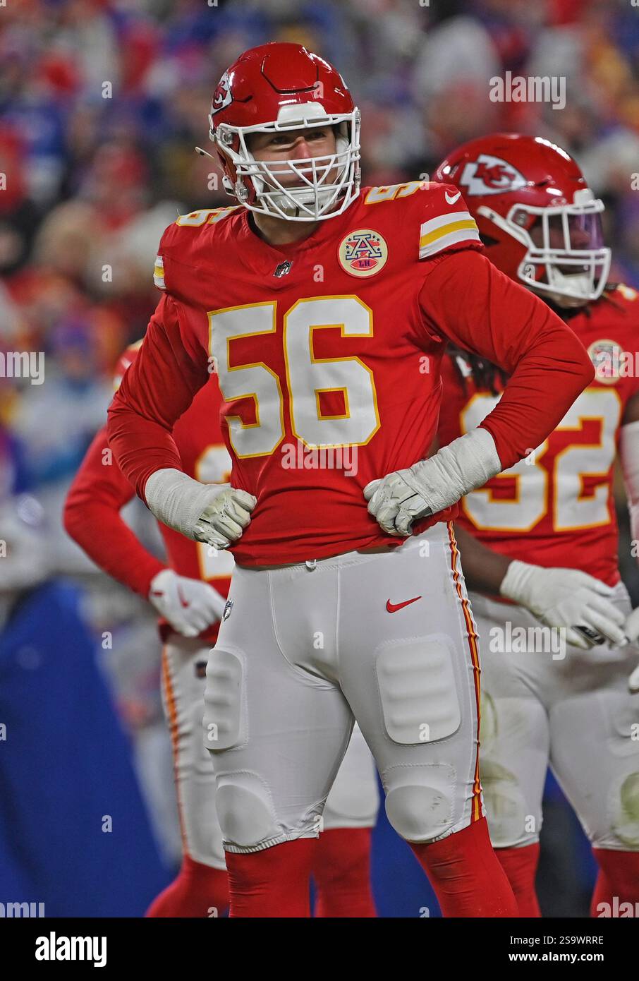 Kansas City Chiefs defensive end George Karlaftis (56) looks on before ...