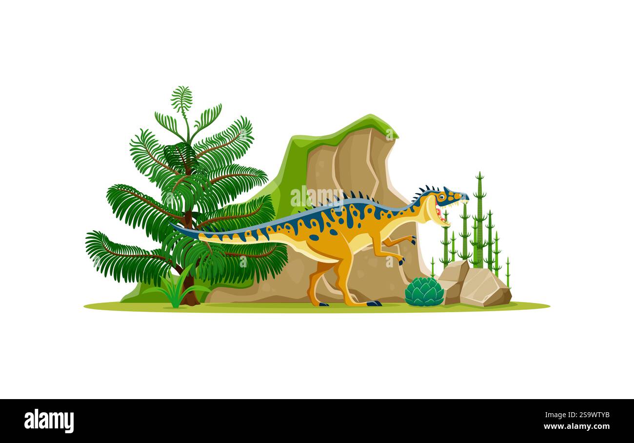 Neovenator prehistoric dinosaur character in a lush prehistoric forest ...