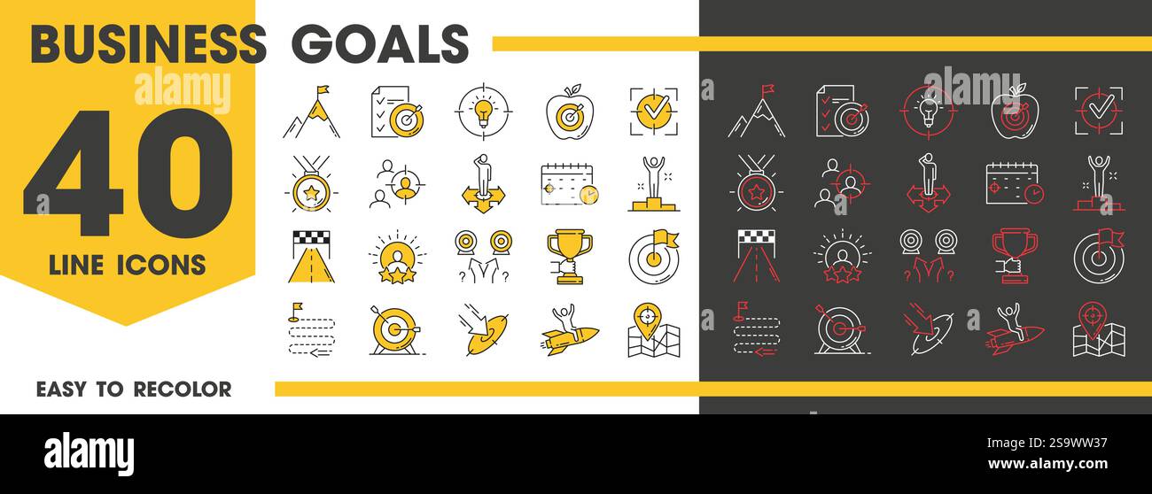 Business goal and target icons for work success, project planning and ...