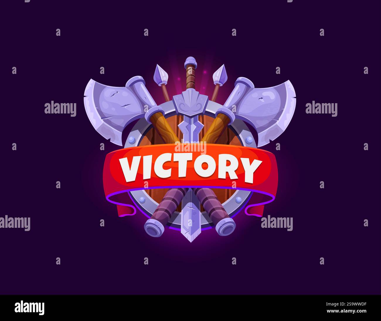 Game victory icon or badge for level up complete banner and asset ...
