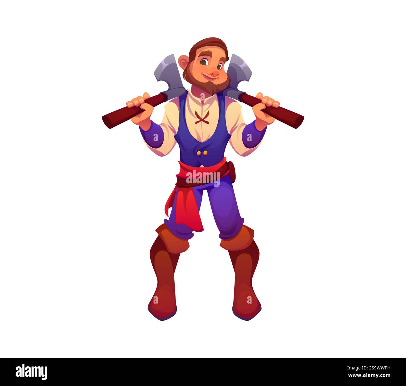 Cartoon pirate character holding two axes over his shoulders, exuding ...