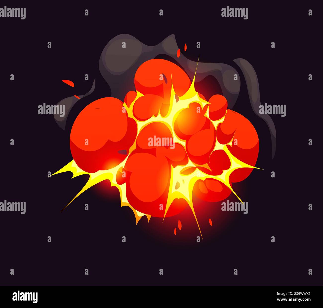 Bomb explosion cartoon effect with smoke cloud and fire for comic game, vector blast. Bomb ...