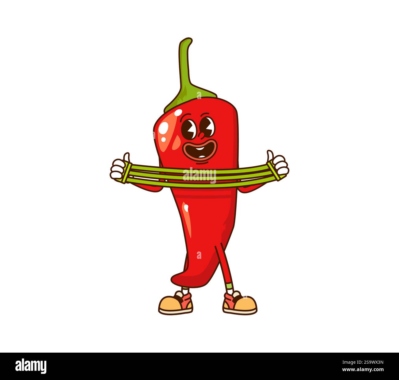 Cartoon groovy chili pepper vegetable character stretching expander and ...