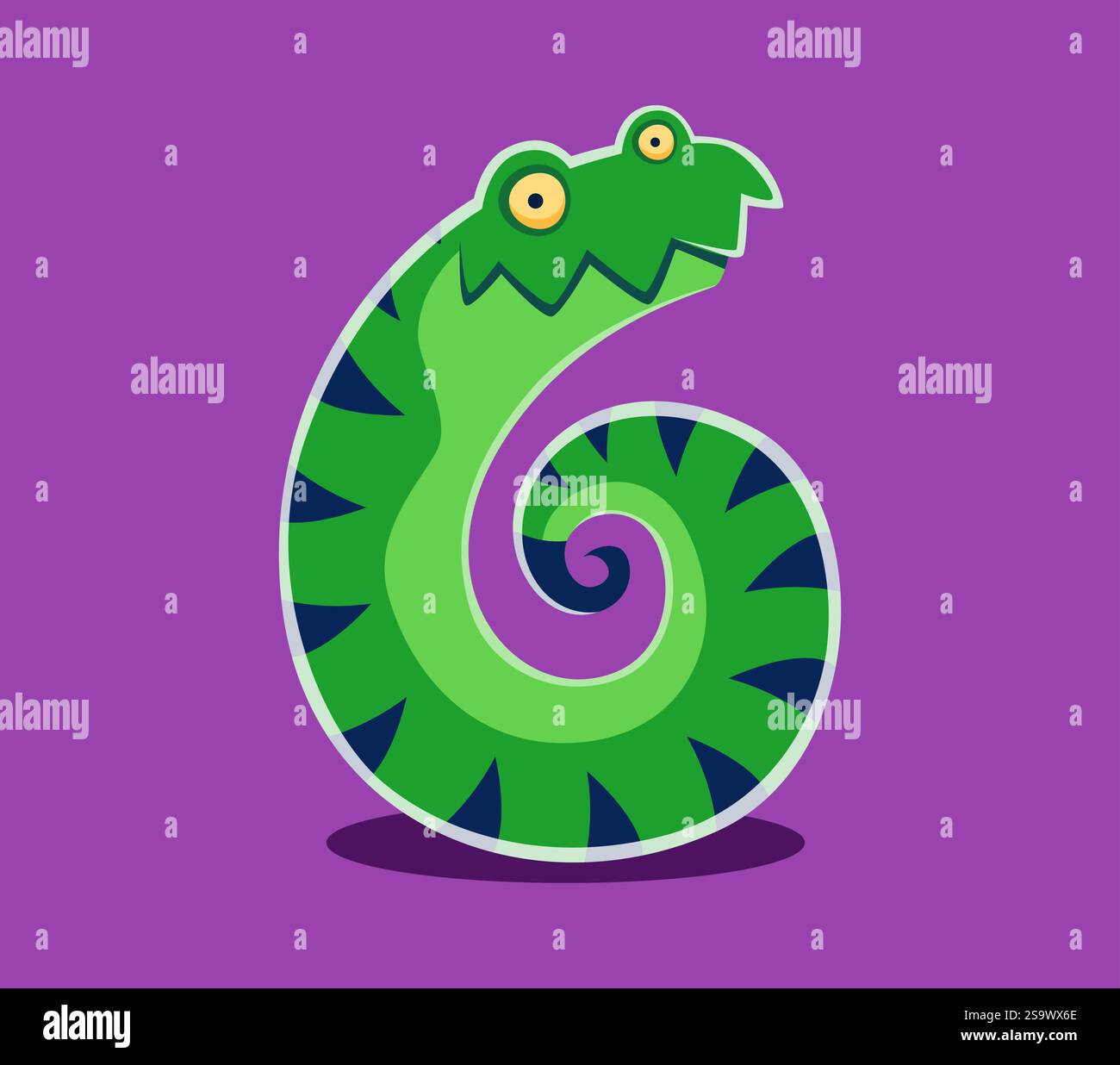 Halloween font digit 6 six cute monster character. Crazy horror beast ...