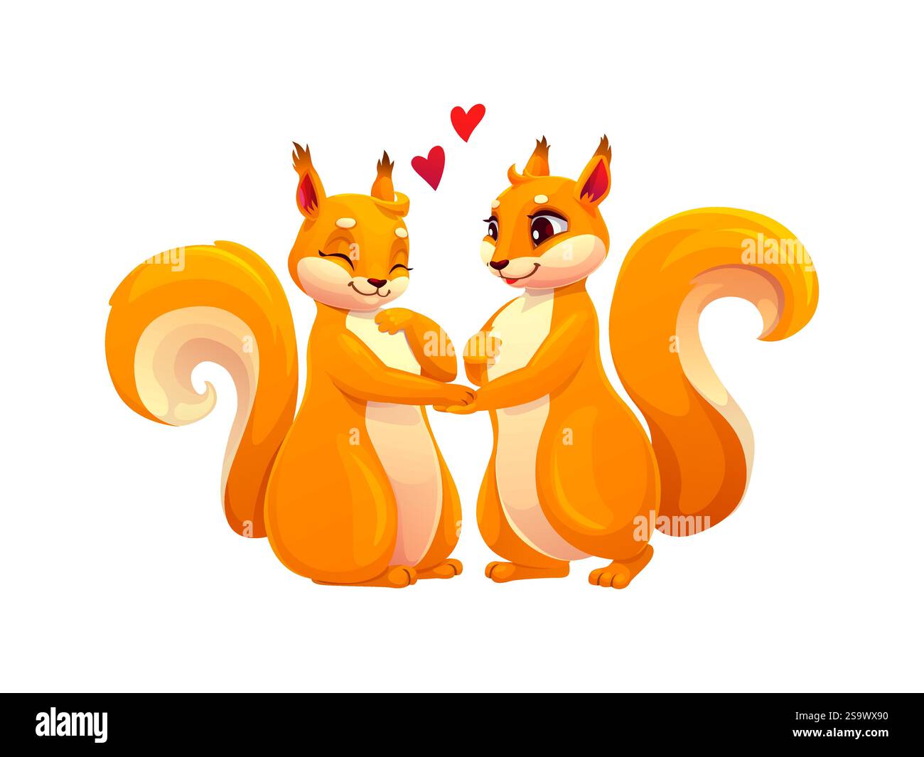 Squirrels couple with love hearts, funny cartoon characters of wild ...