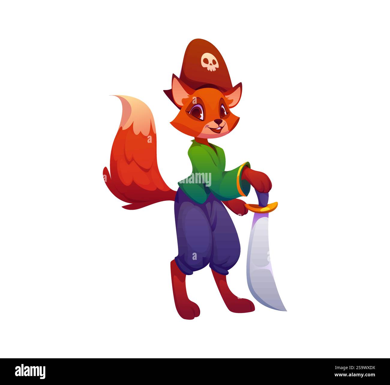 Cartoon funny fox animal pirate or corsair character in captain ...
