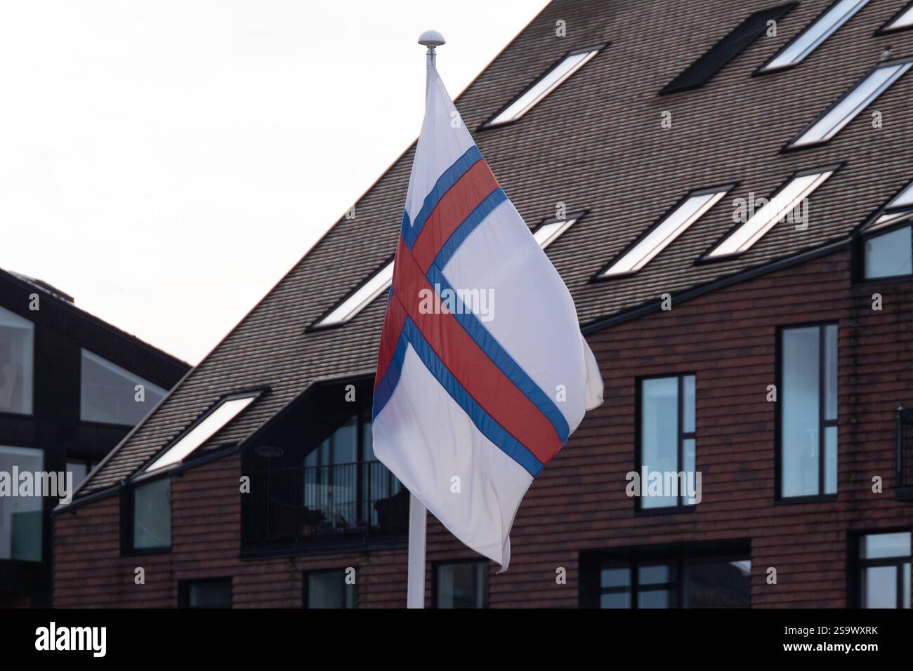The flag of the Faroe Islands flutters at Strandgade, Copenhagen ...