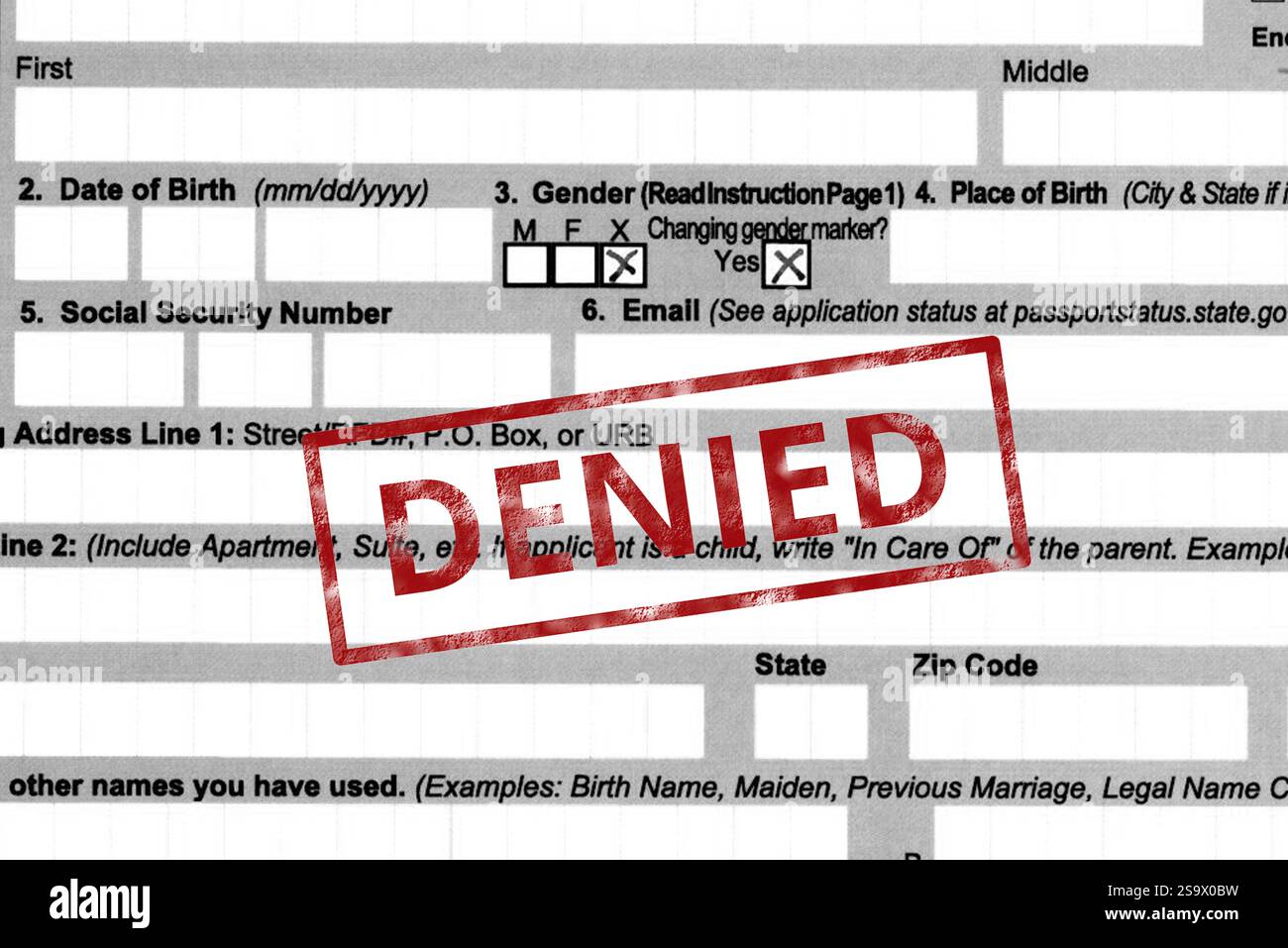 A black and white passport application with gender X and changing ...