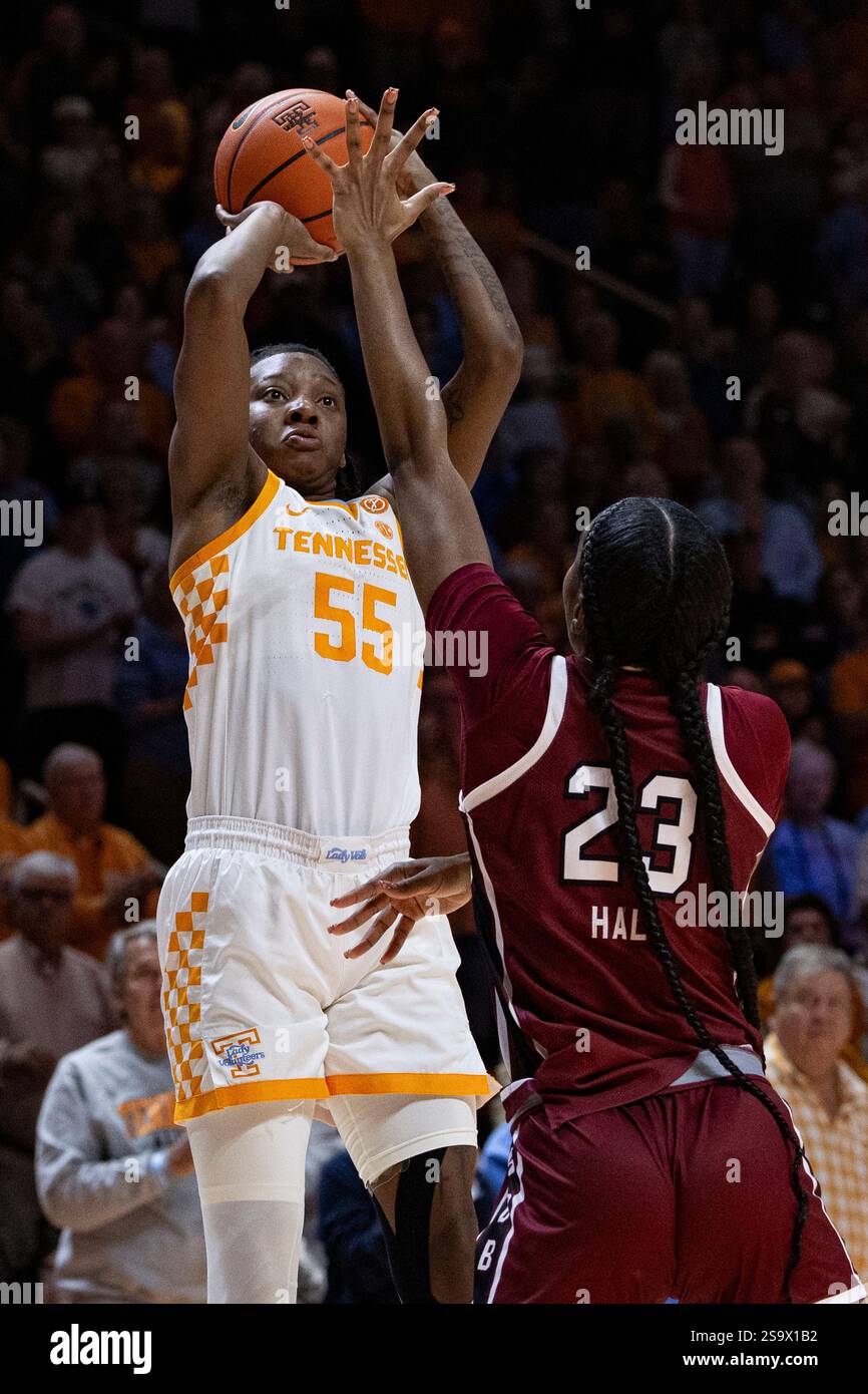 Tennessee guard Talaysia Cooper (55) shoots over South Carolina guard ...