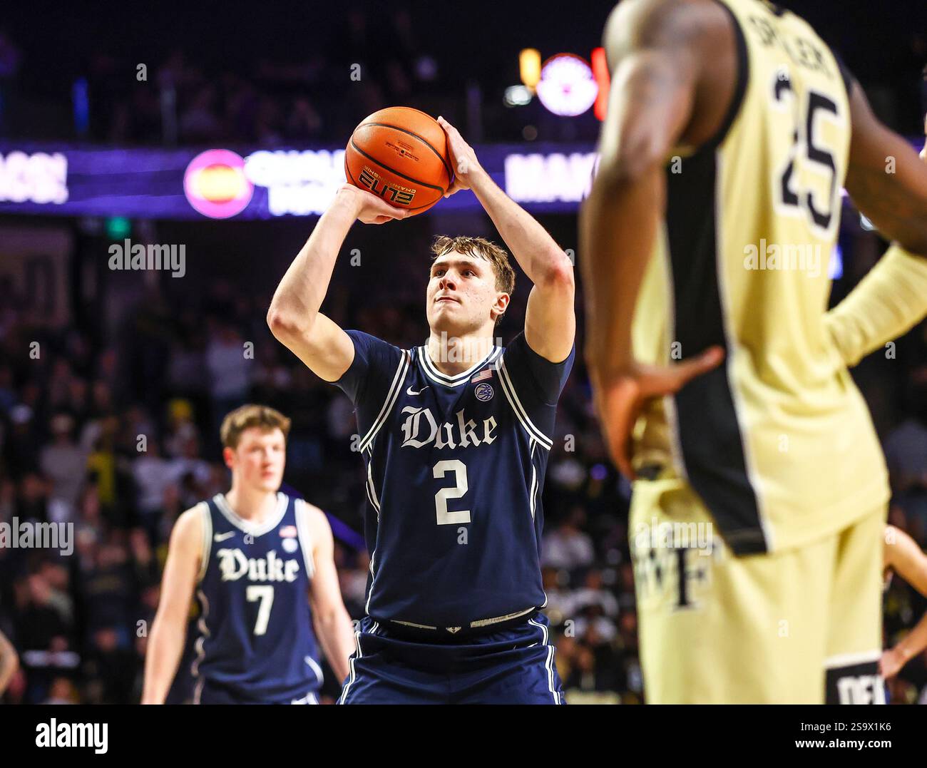 January 25, 2024: Duke guard Cooper Flagg (2) at free throw line. NCAA ...