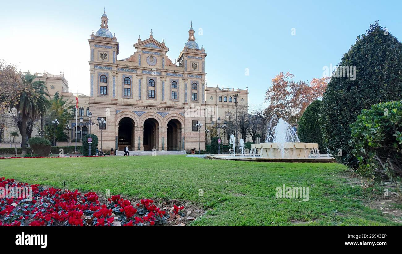 The front facade of the Capitania General building in Seville ...
