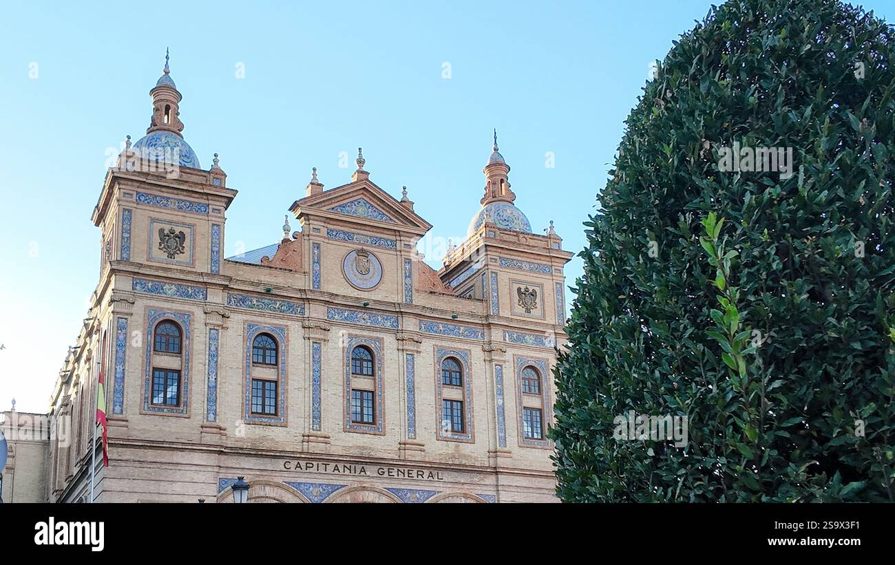 The front facade of the Capitania General building in Seville ...