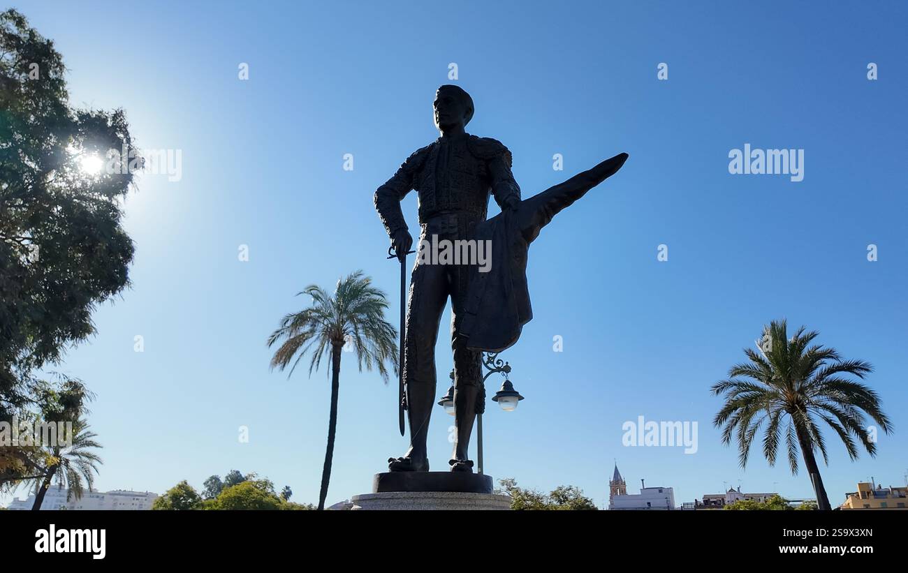 A statue honoring Manolo Vázquez, a legendary bullfighter, located in ...