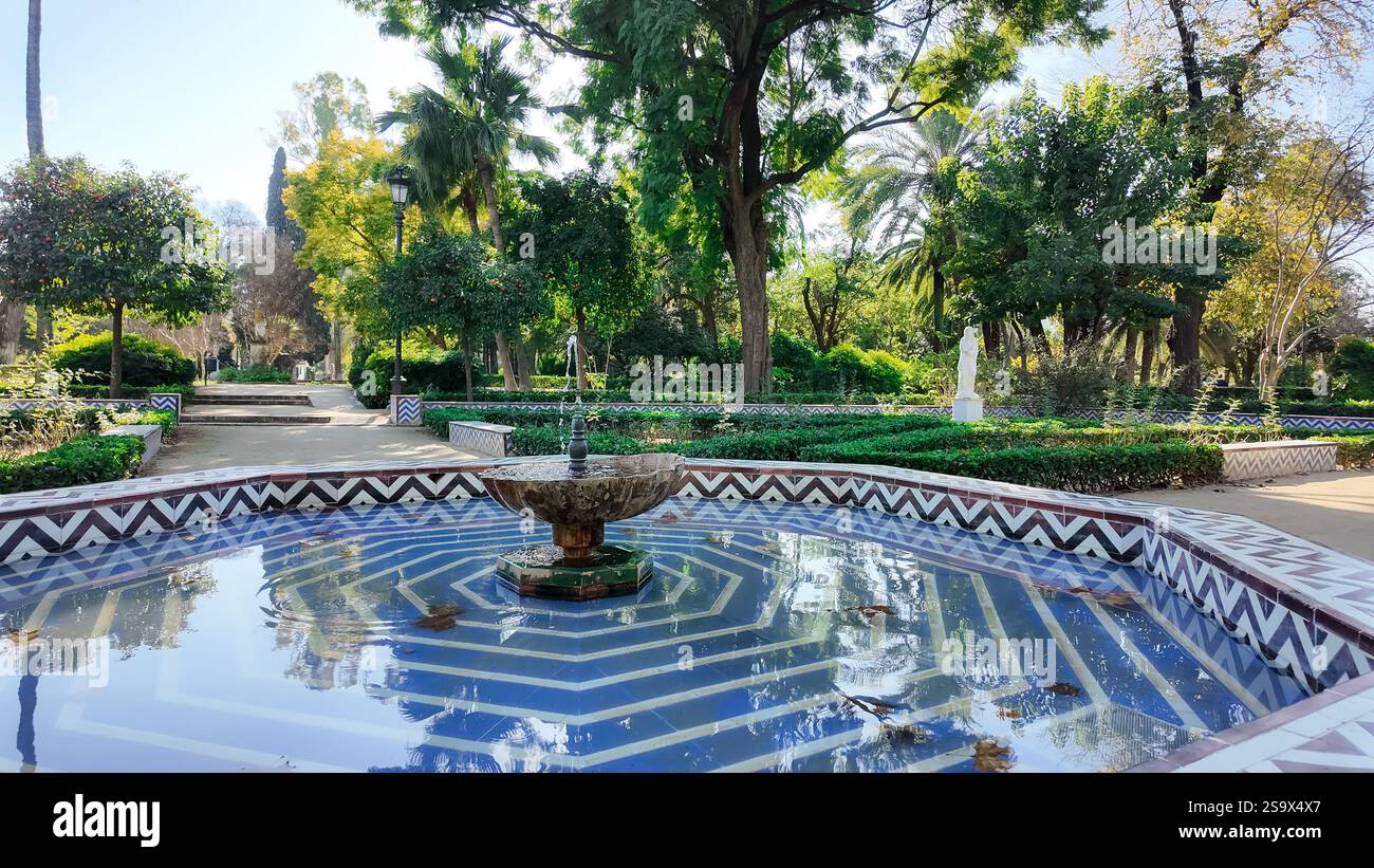 water fountain inside Parque de María Luisa, a prominent park in ...