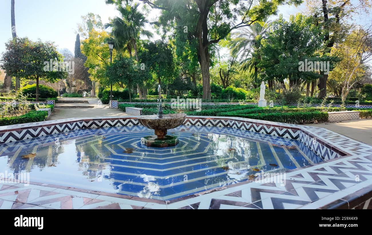 water fountain inside Parque de María Luisa, a prominent park in ...