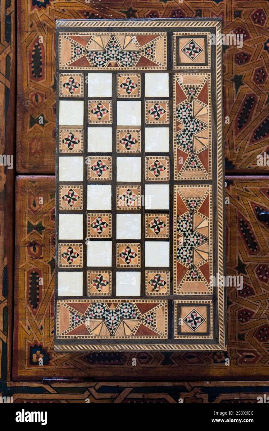 Fes, Morocco. Hand carved backgammon set with inlay Stock Photo - Alamy