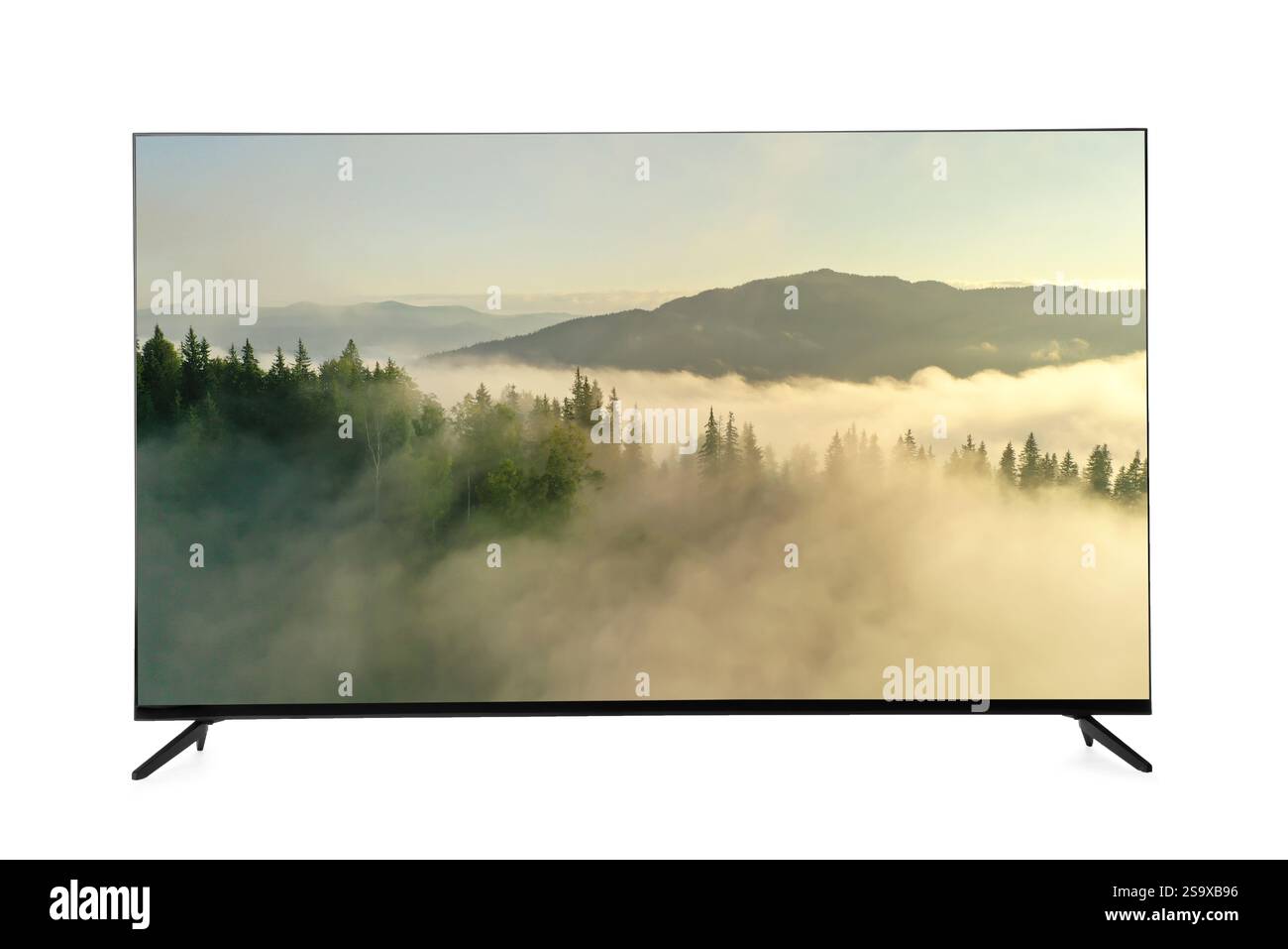 TV set with nature landscape on screen isolated on white Stock Photo ...