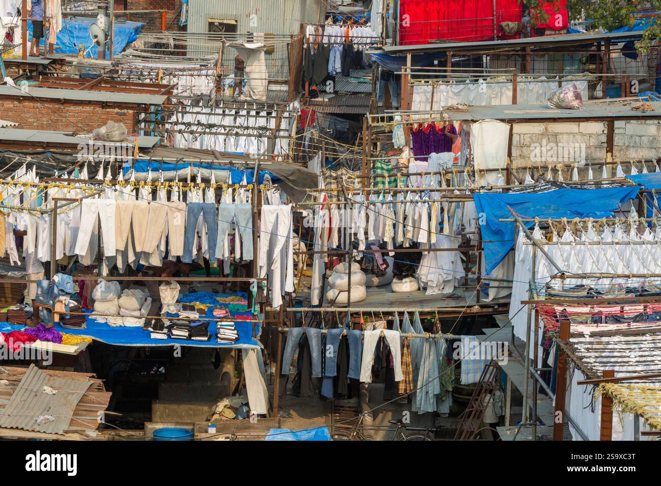 India, Mumbai. Dhobi Ghat (Mahalaxmi Dhobi Ghat), open air laundromat ...