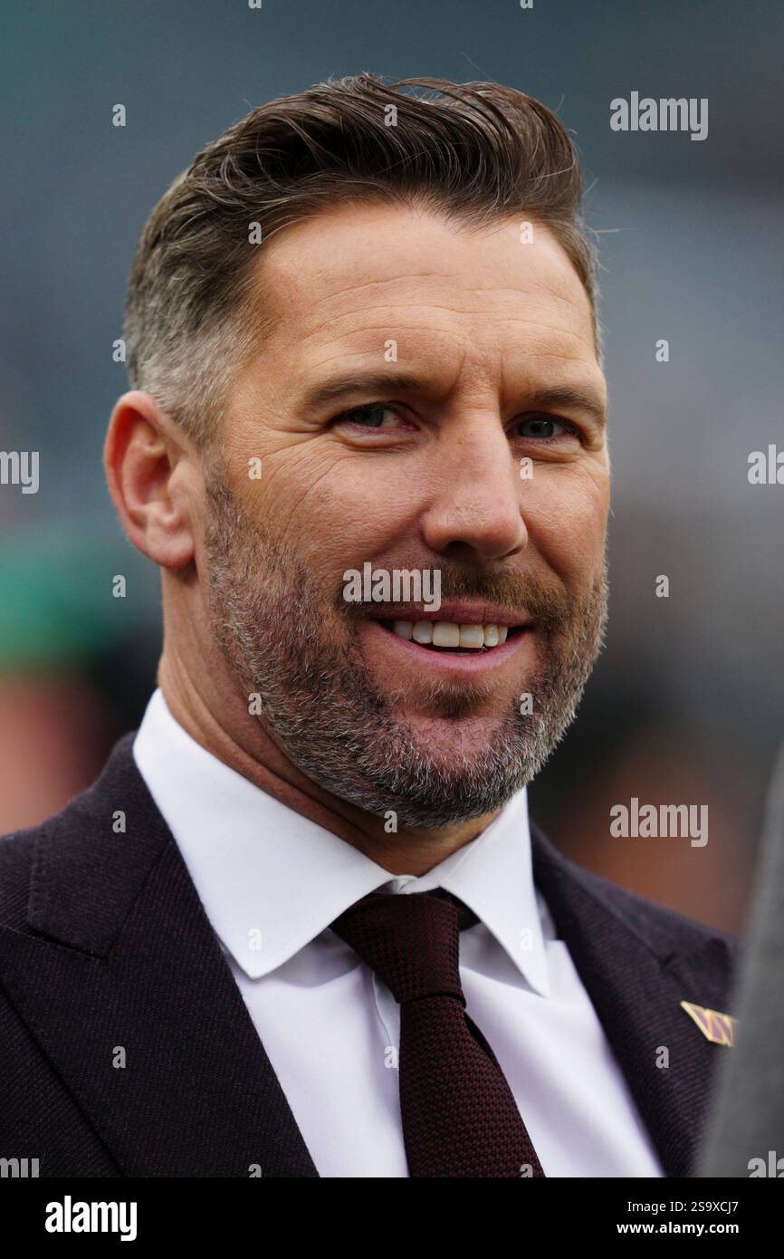 Washington Commanders general manager Adam Peters before the NFC ...