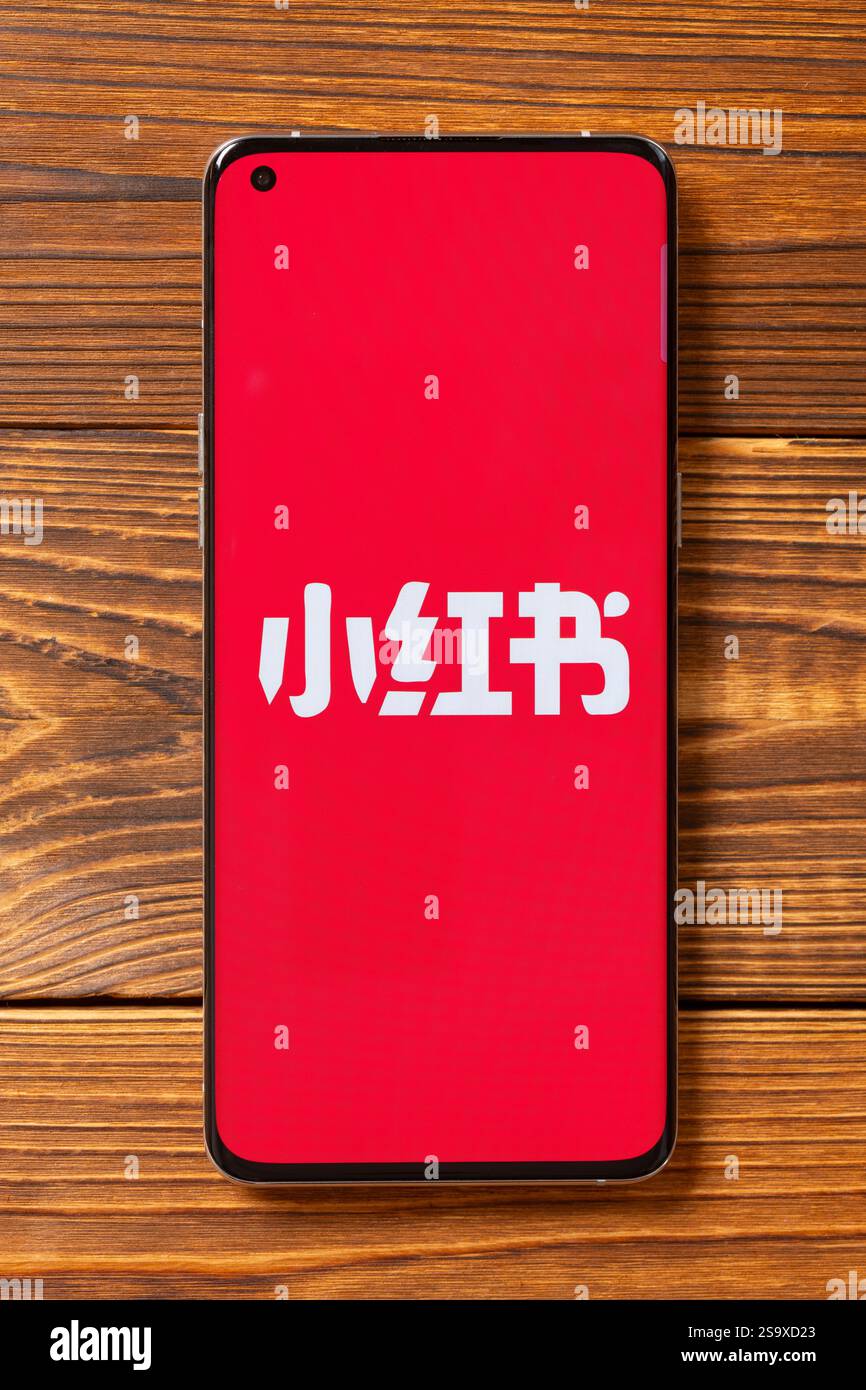 ZHONGSHAN China-January 28,2025:a mobile with Rednote logo at vertical ...