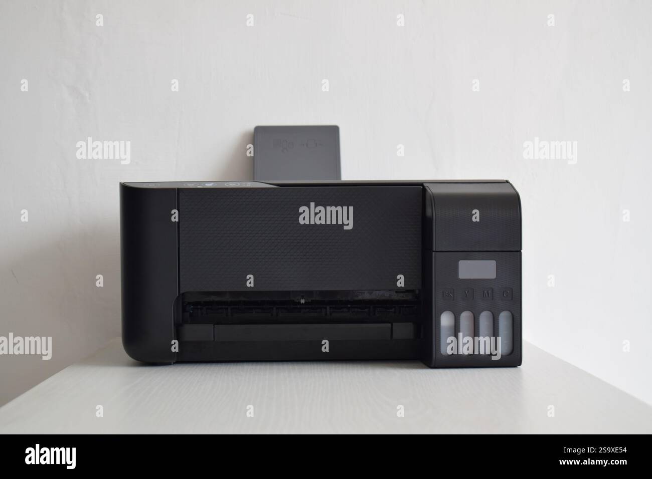 Printer, copier, scanner on white table with white background Stock Photo - Alamy