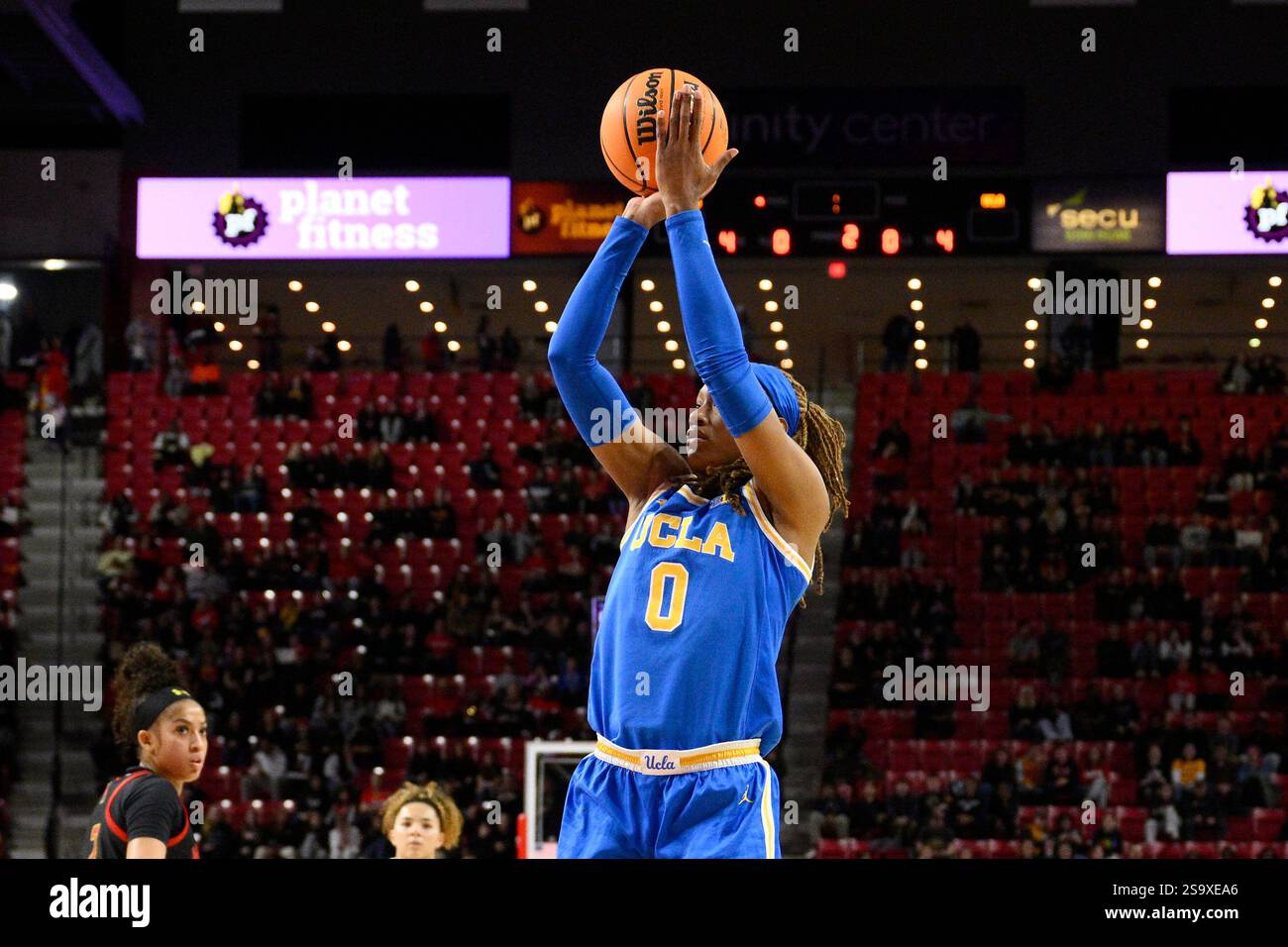 UCLA forward Janiah Barker (0) in action during the first half of an ...