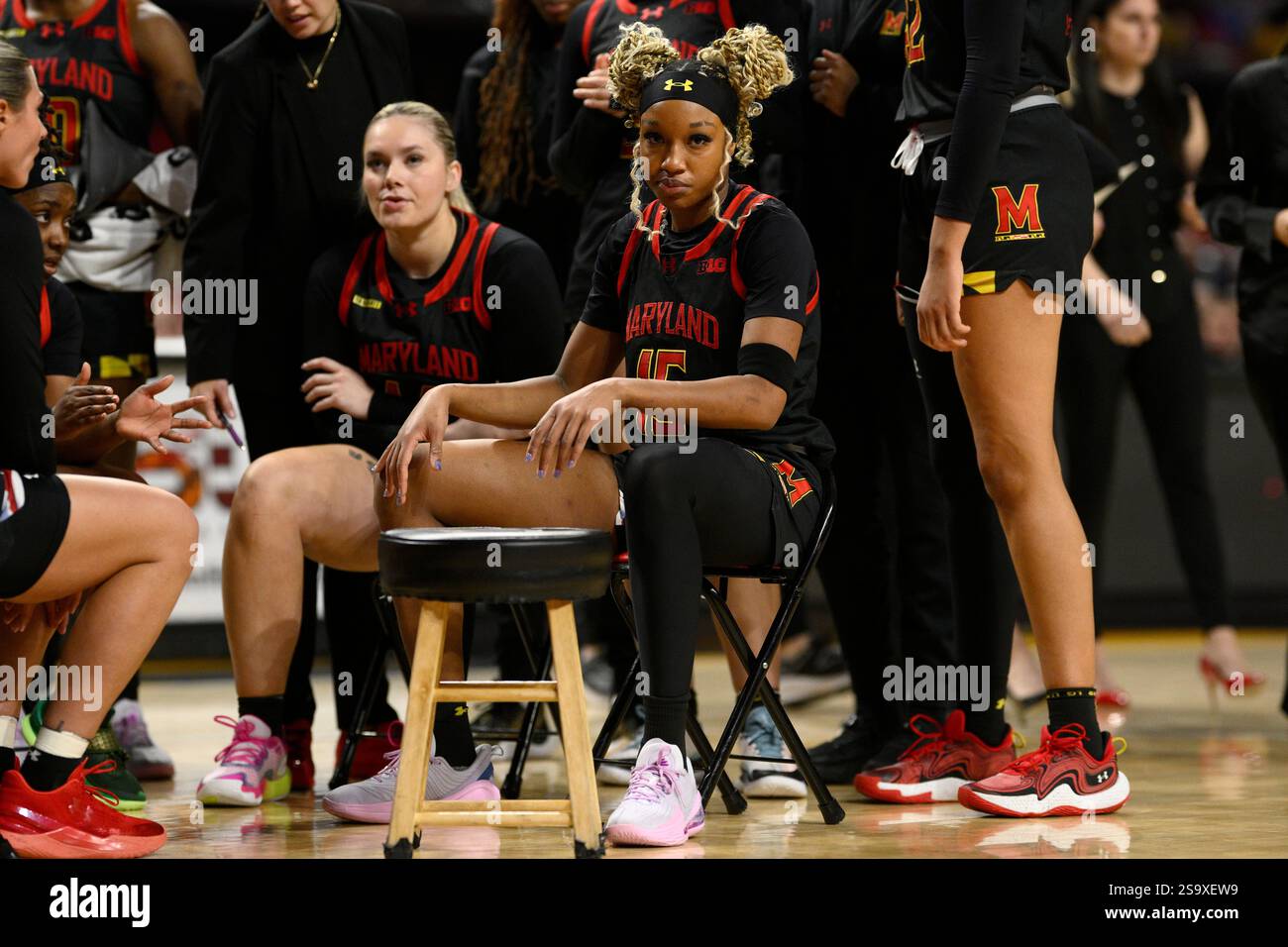 Maryland forward Christina Dalce (15) looks on during a timeout during ...