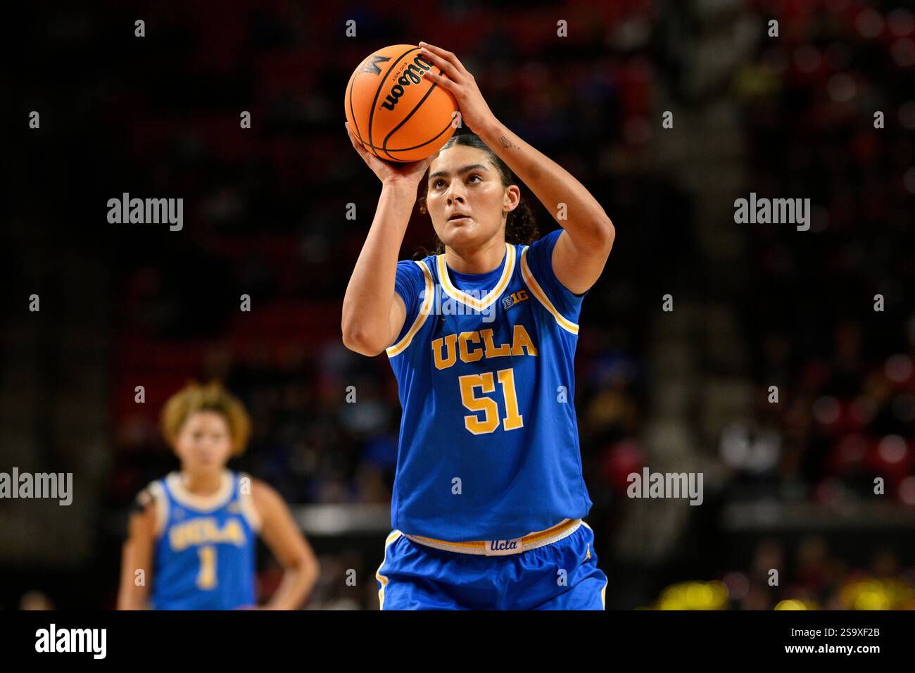 UCLA center Lauren Betts (51) in action during the first half of an ...