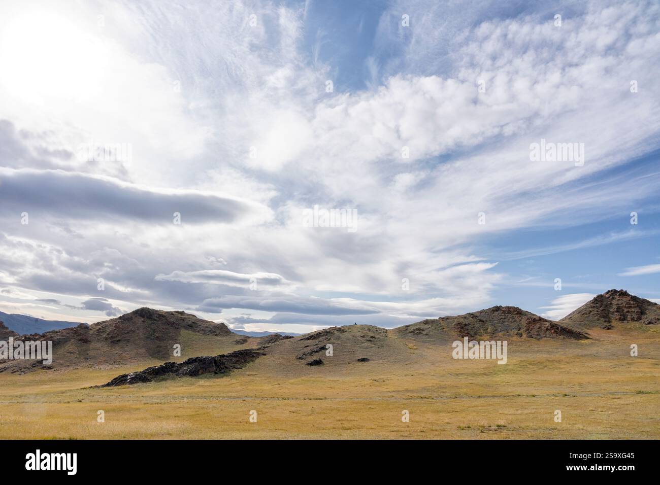 Asia, Mongolia, Bayan-Olgii Province. Rocky outcrops are typical of the ...