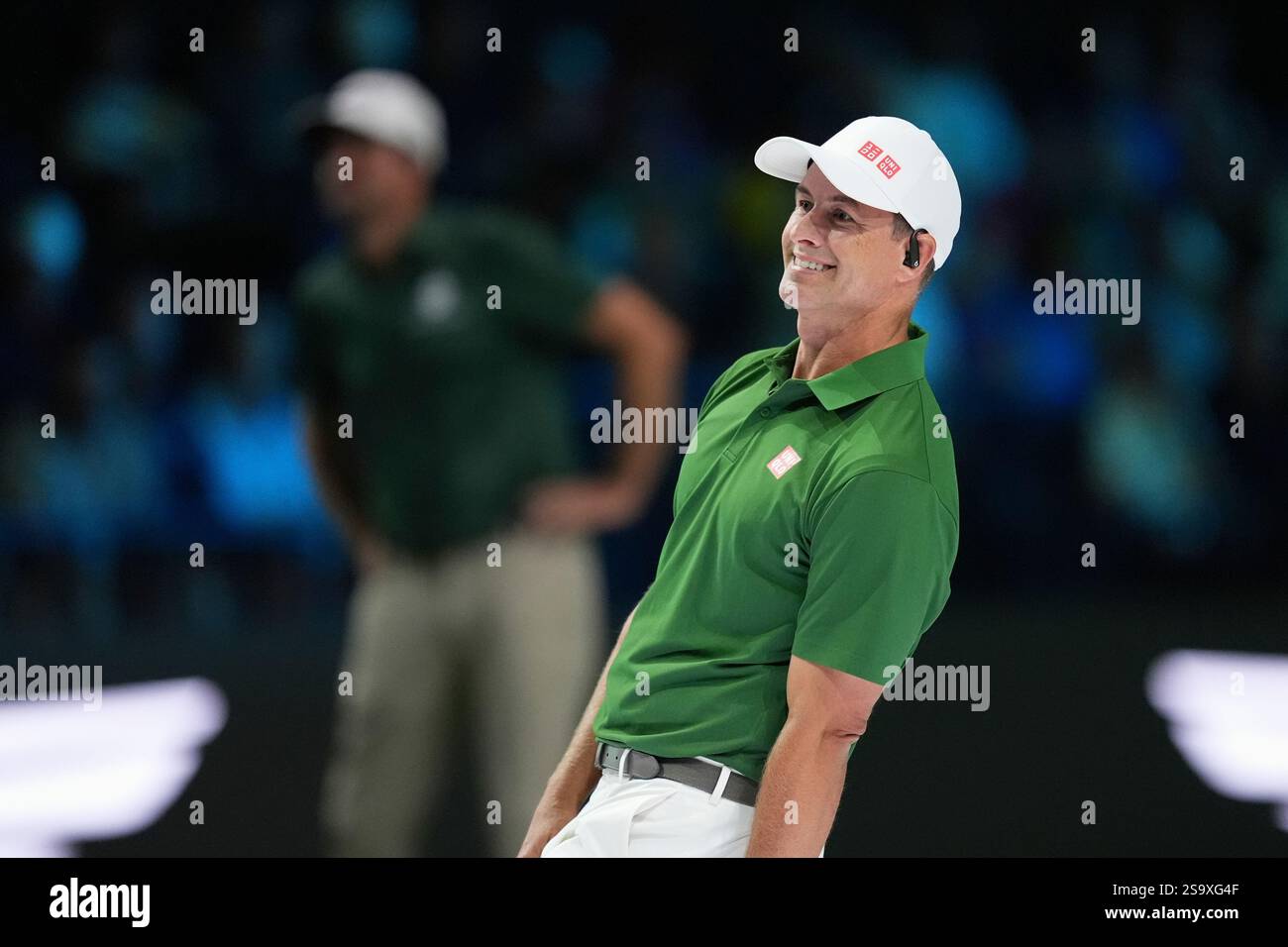 Adam Scott of Boston Common Golf leans as he follows his shot on the ...