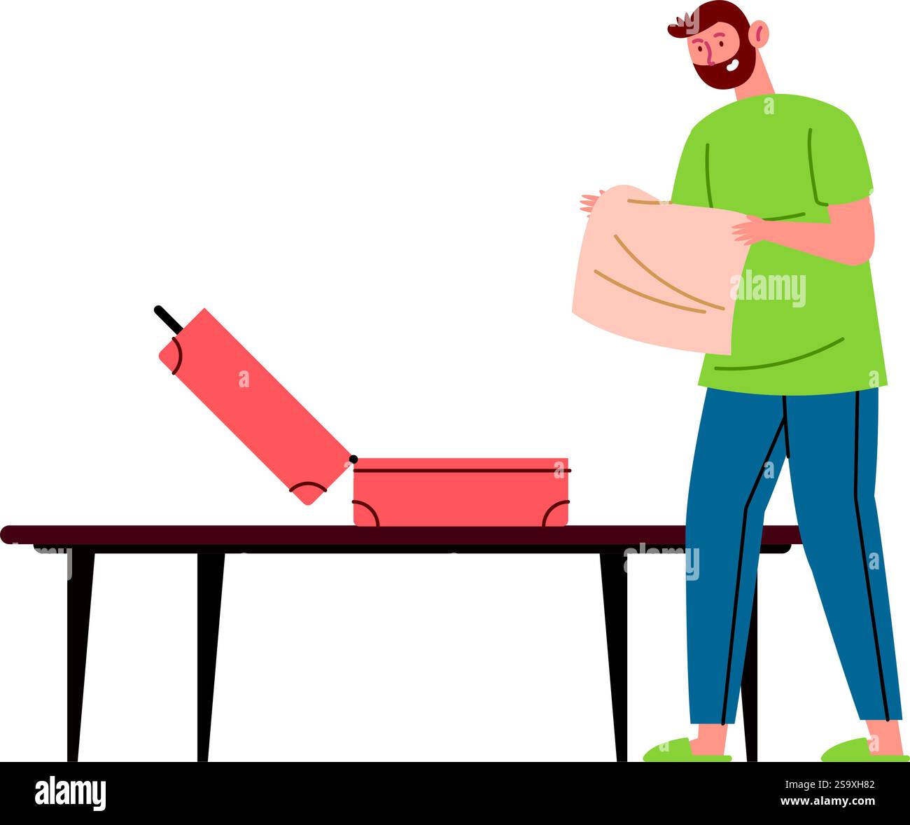 Man Packing at Table Illustration Stock Vector Image & Art - Alamy