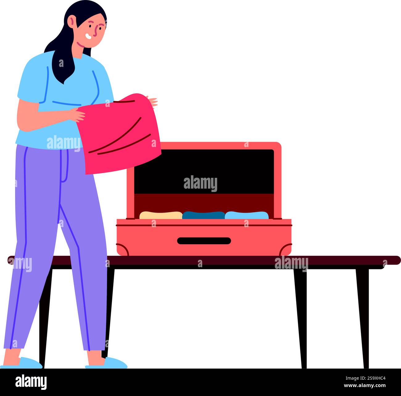 Woman Packing Clothes in Suitcase Illustration Stock Vector Image & Art ...