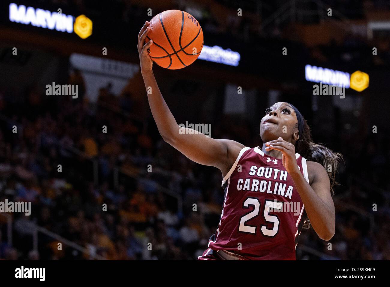 South Carolina guard Raven Johnson (25) shoots a layup during the ...